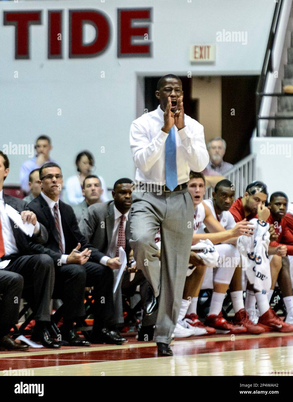 Alabama head coach Anthony Grant yells in a signal during the Crimson ...