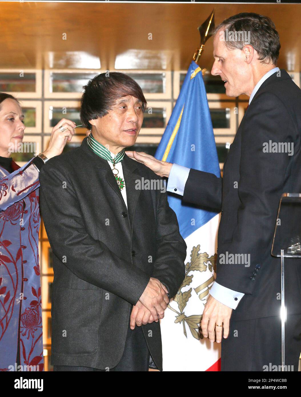 Japanese well-known architect Tadao Ando (C) receives the Commander of ...