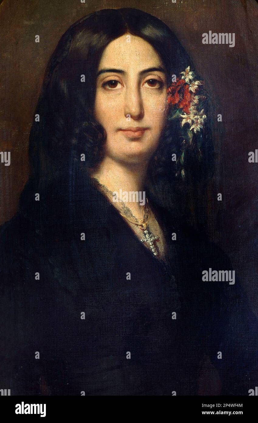 Portrait de George Sand (1804-1876) en 1832 - Detail de la peinture de ...