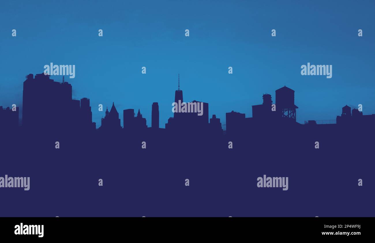 New York City skyline buildings form silhouette shapes against the ...