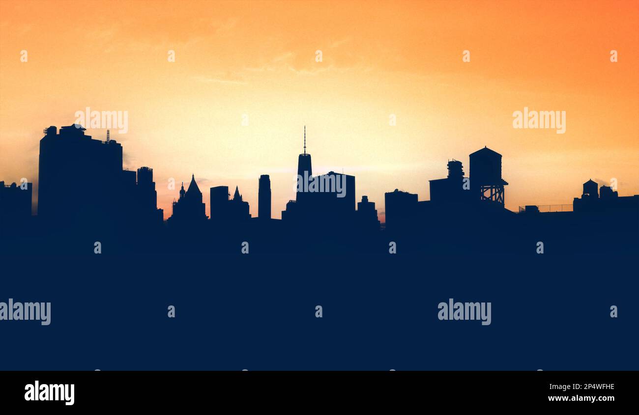 New York City skyline buildings form silhouette shapes against the ...