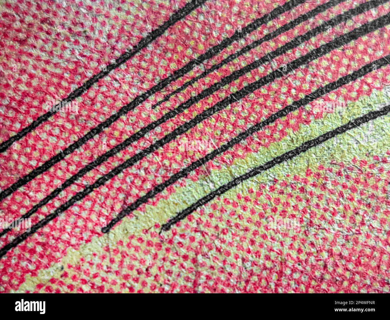 Closeup photo of a real vintage comic book page with yellow and red dot ...