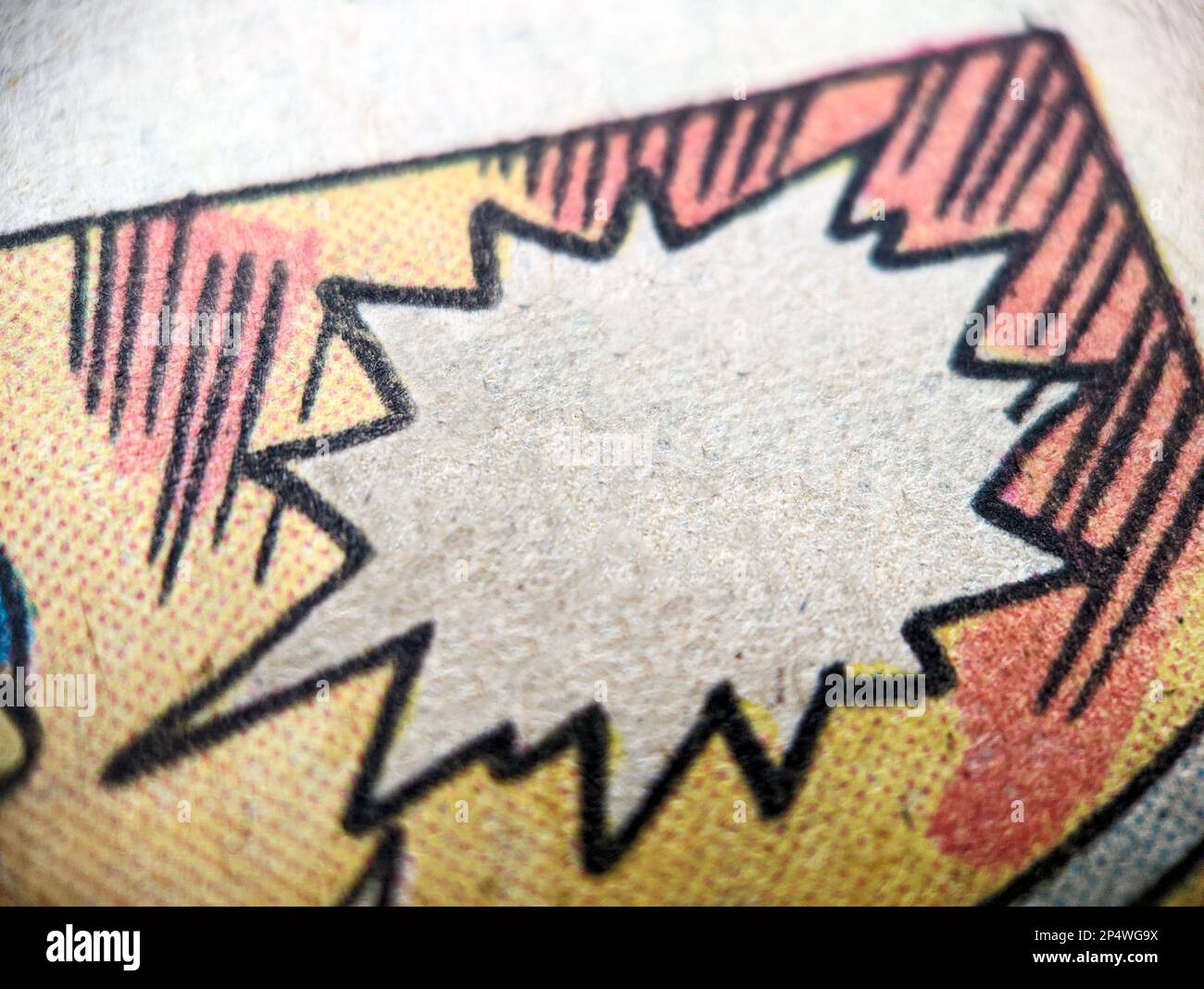 Vintage comic book page with an empty white text bubble and dot ...