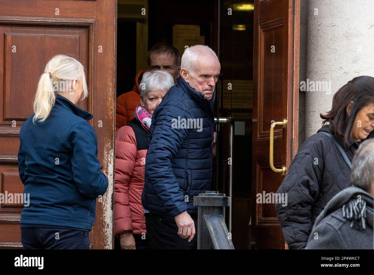 Natalie McNally's father Noel (centre) with friends, family members and ...