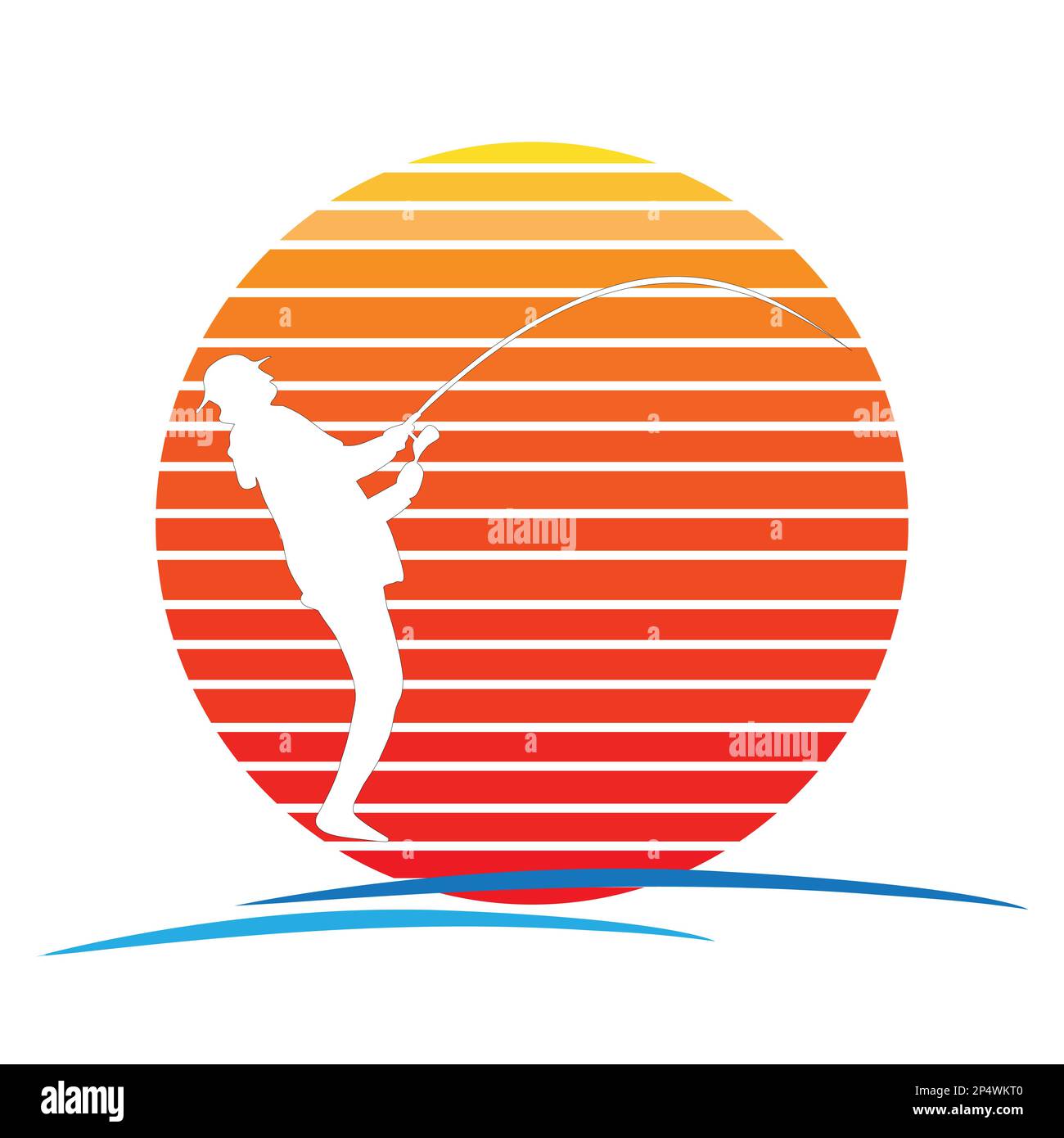 Angler Fishing logo with Sunset on white background. Outdoor sport ...