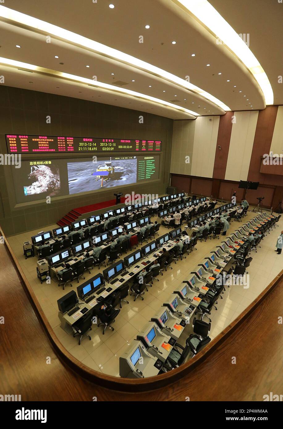 Researcher work at the control room of Chang'e-3 lunar probe at the ...