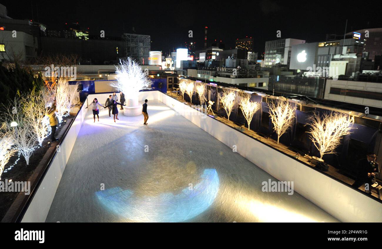 A skating rink opens on the roof of Matsuya Ginza department store in ...