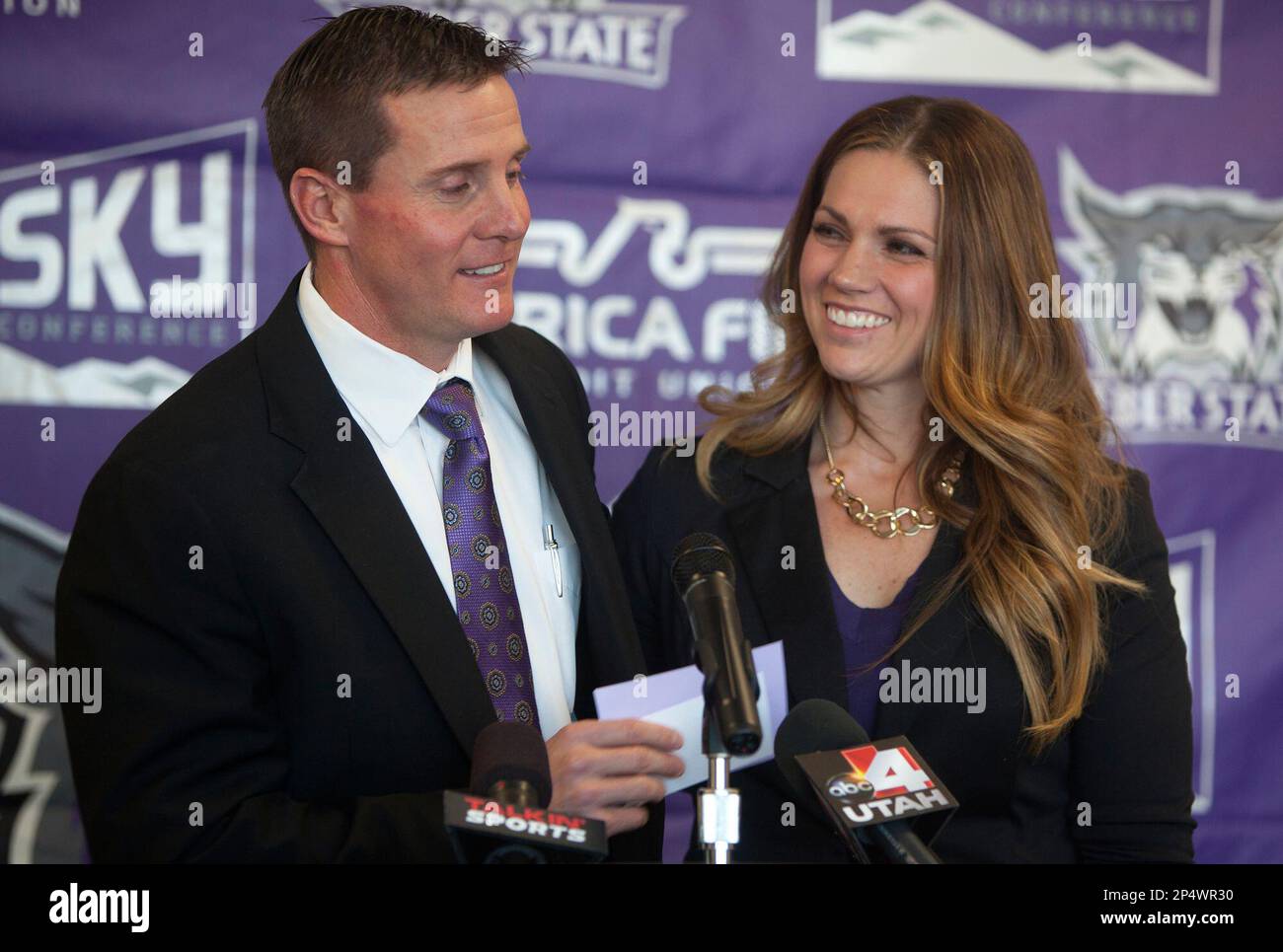 Jay Hill introduces his wife, Sara Hill, at a press conference where he ...