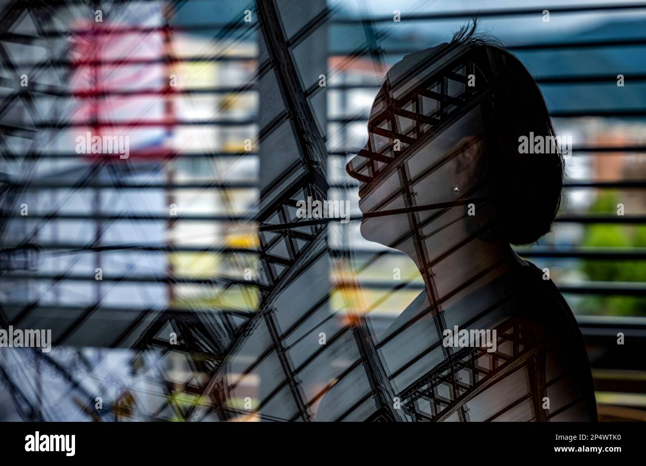 Woman Portrait in Profile with Reflected Architecture Built Structure ...