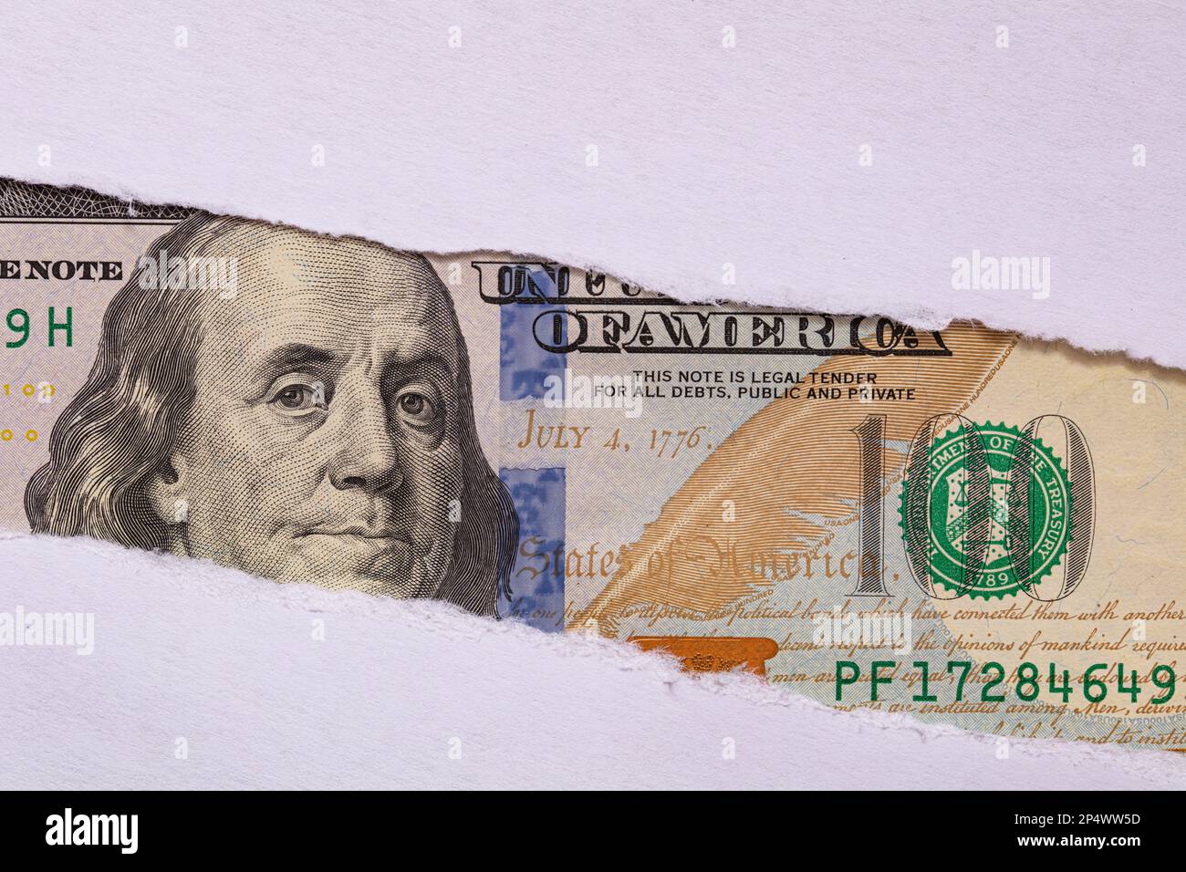 100 US dollar banknote in torn paper hole for design purpose Stock ...
