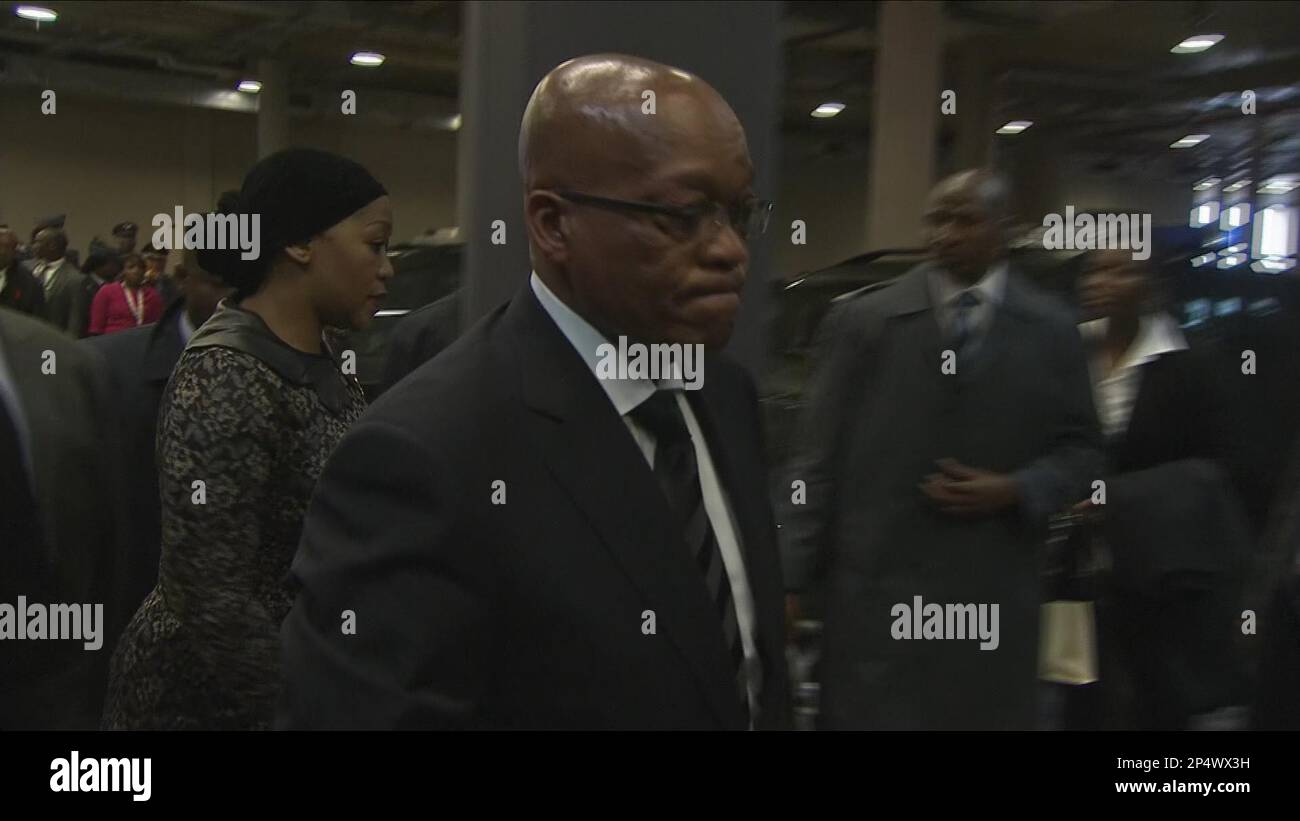 In this image from TV, South African President Jacob Zuma, centre ...