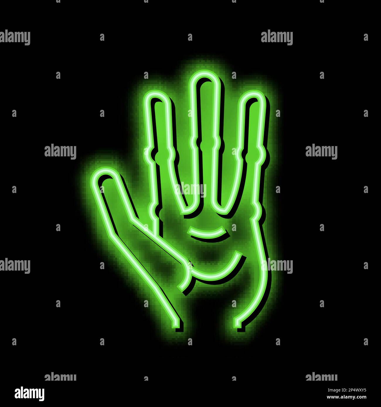 alien hand with four fingers neon glow icon illustration Stock Vector ...