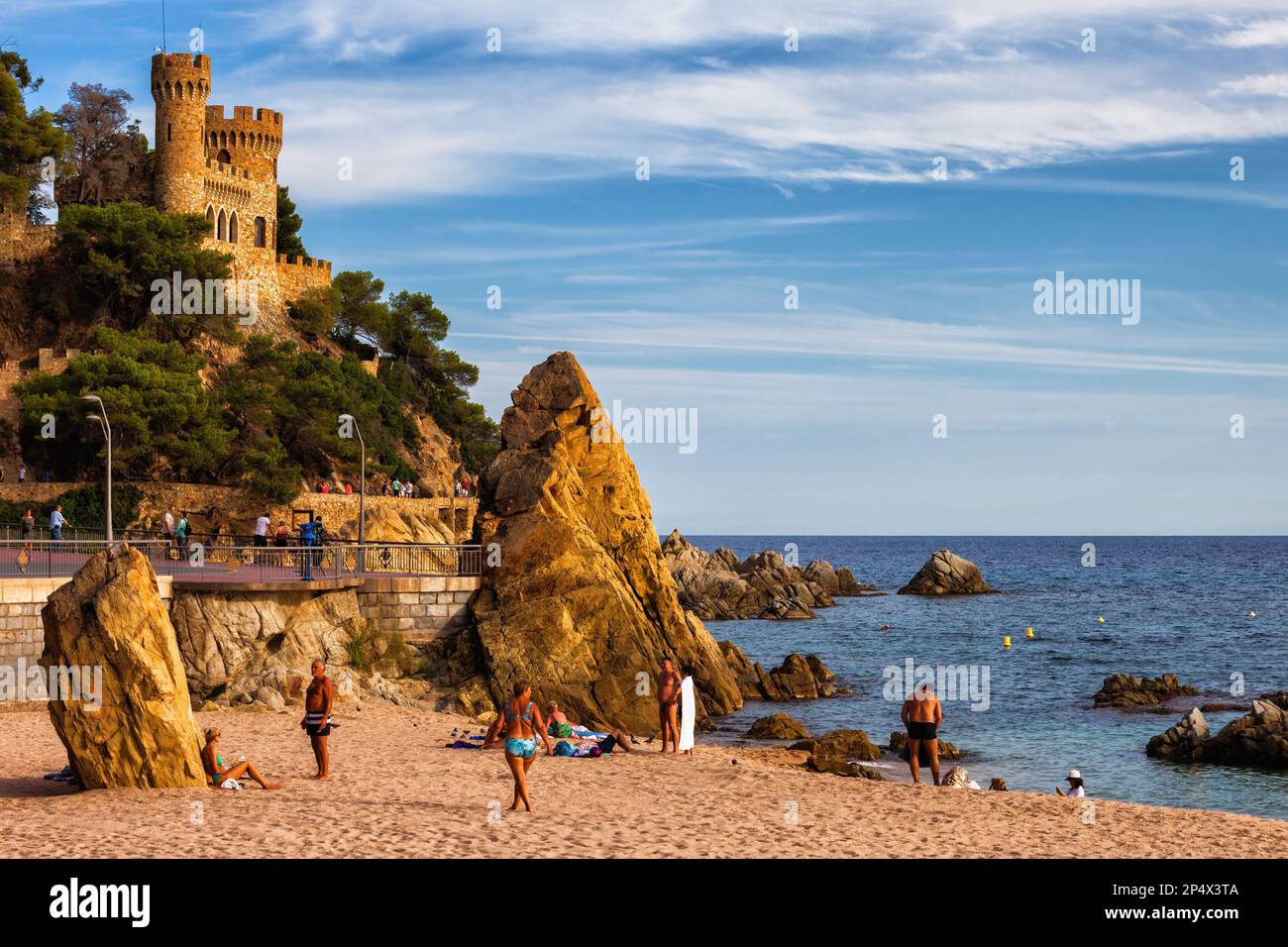 Lloret de Mar, Catalonia, Spain - October 5, 2016 - People on a beach ...