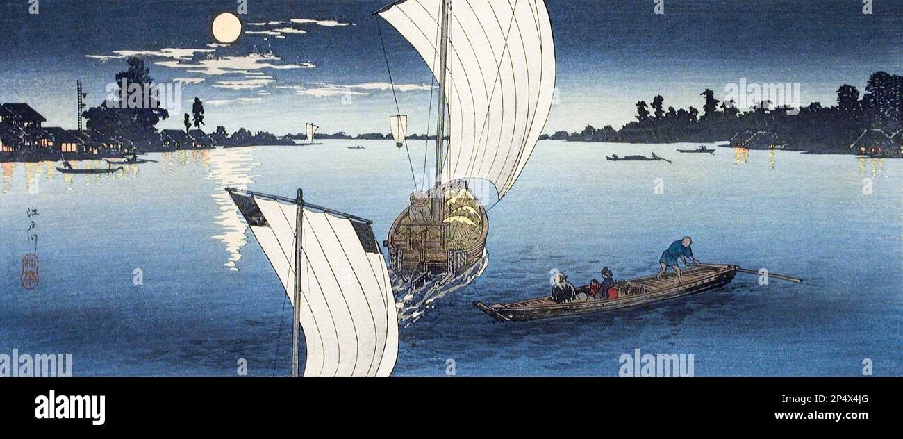 Edo River (1923) print in high resolution by Hiroaki Takahashi Stock ...