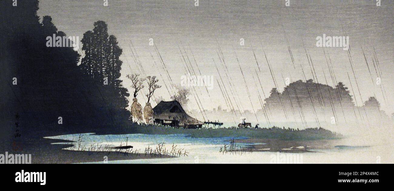 Rain at Igusa (ca.1926–1927) print in high resolution by Hiroaki ...