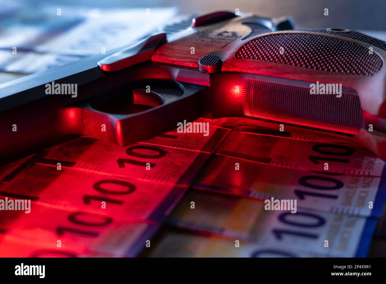 Elegant Semiautomatic 9mm Handgun with Swiss Helvetia Symbol Leaning on ...