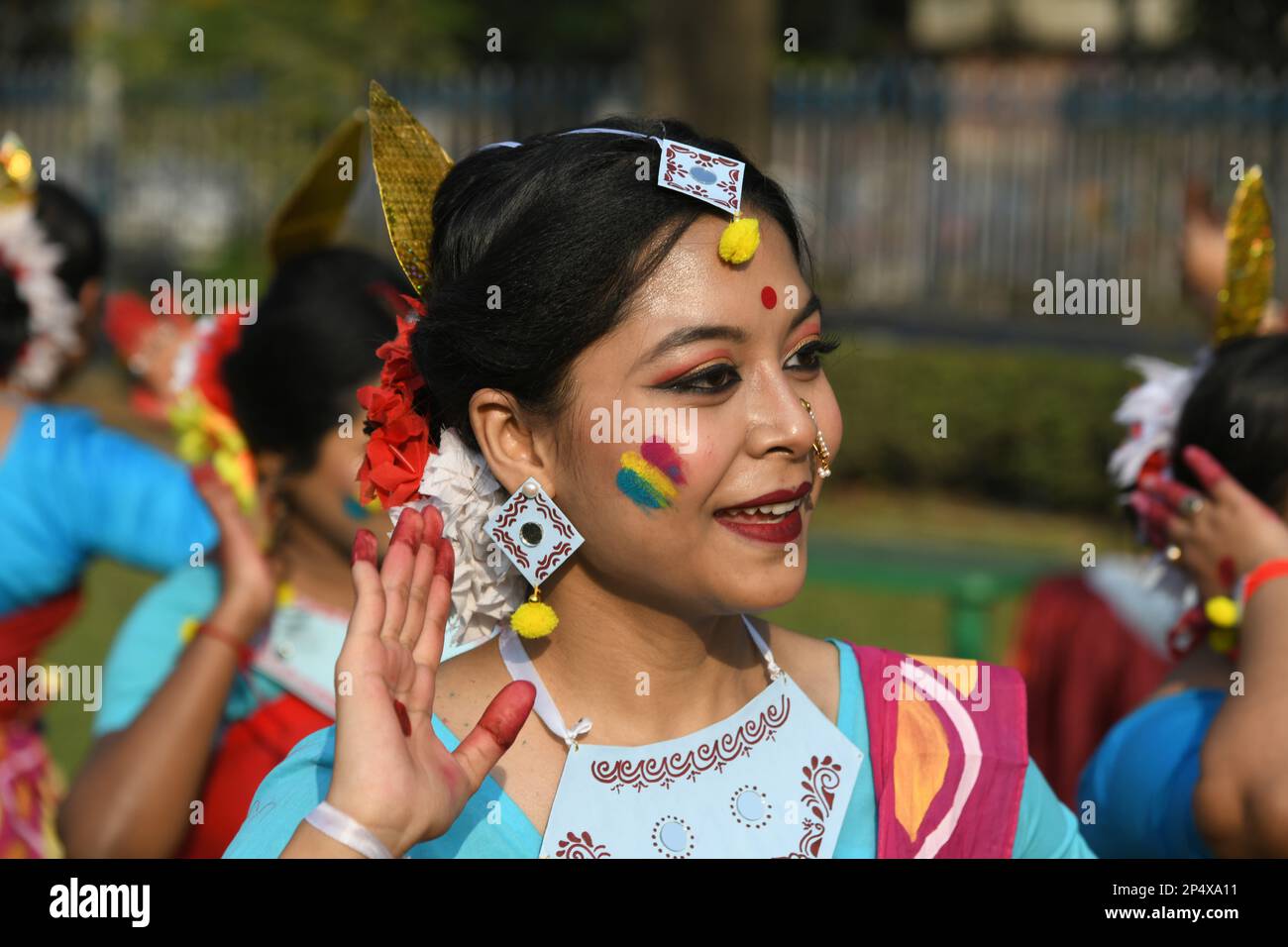 March 05, 2023, Kolkata, India: Dancers performing Basanta Utsav to ...