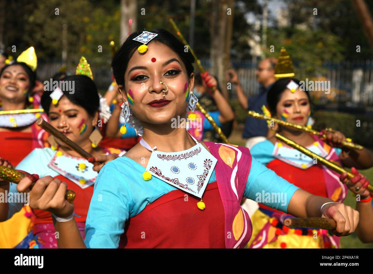 March 05, 2023, Kolkata, India: Dancers performing Basanta Utsav to ...
