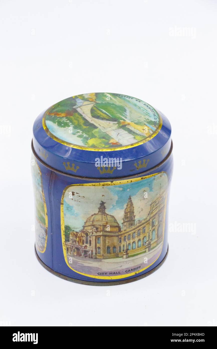 vintage litho biscuit tin "four countries" with painted scenes ...
