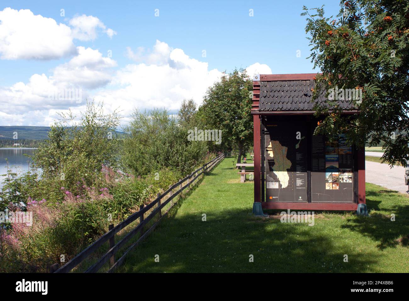 Rest area by a highway, pull over with table, seats, and playground ...