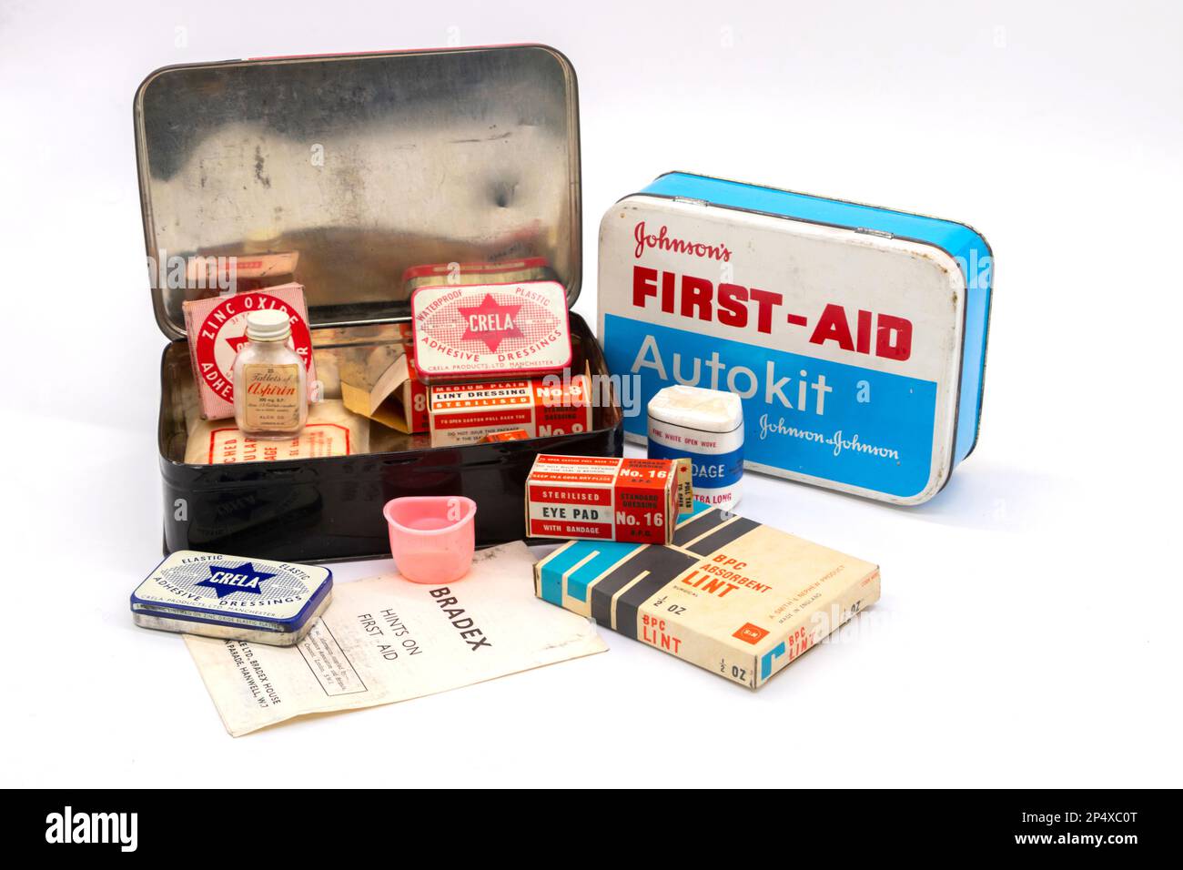 1960s metal tin containing vintage first aid kit for travel or car use ...