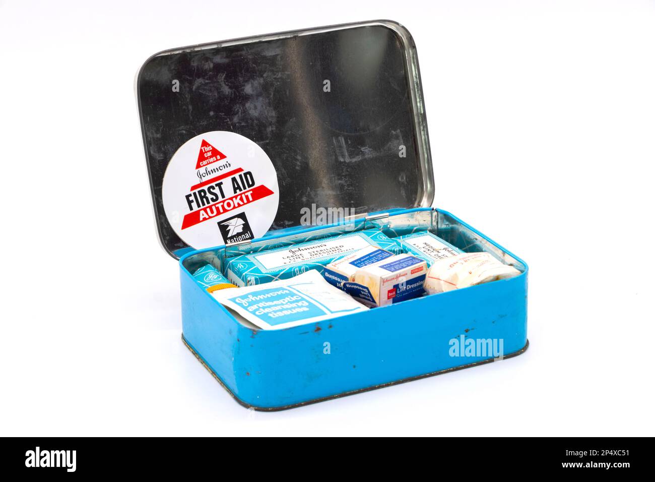 1960s metal tin containing johnson's vintage first aid kit for travel ...