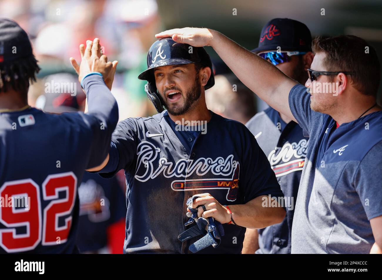 Sarasota FL USA; Atlanta Braves outfielder Forrest Wall (88) gets high ...