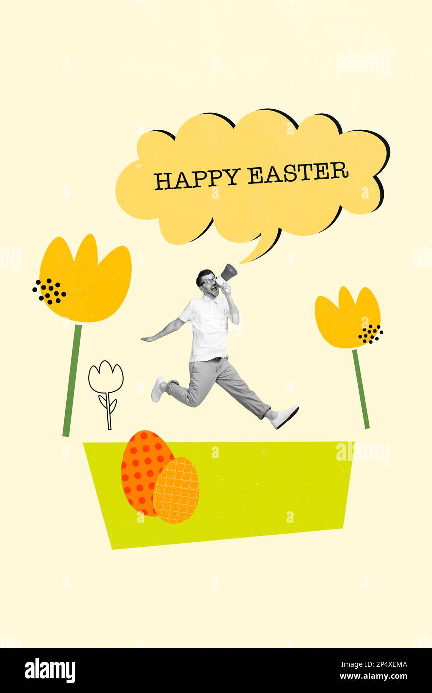 Creative image postcard collage of crazy young guy with mic run fast ...