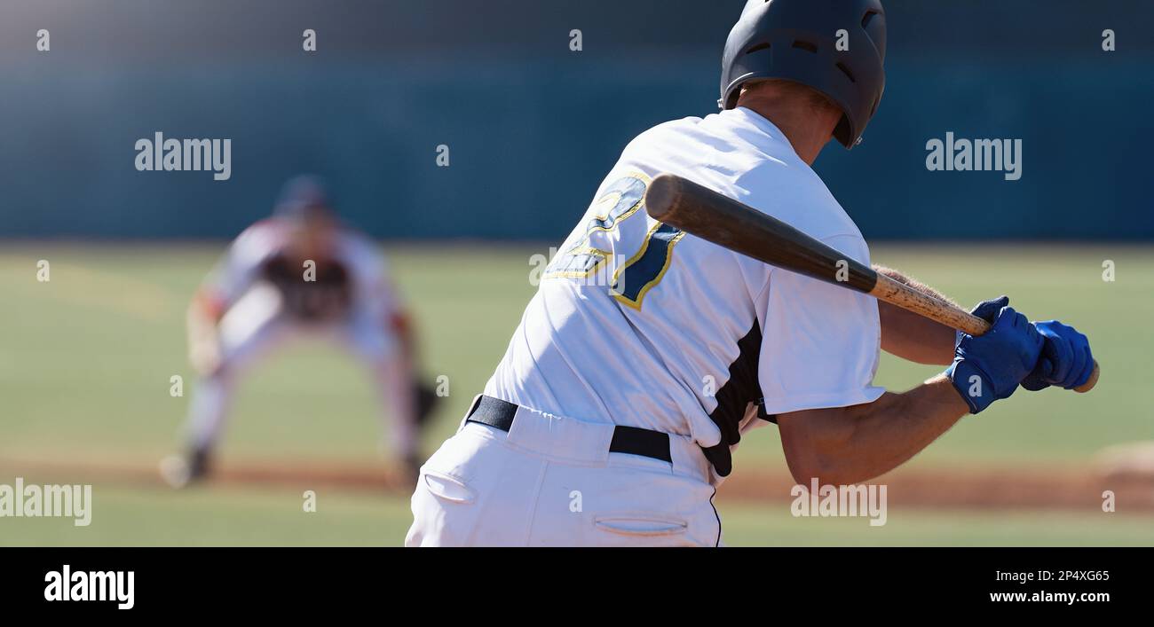 Baseball players in action on the stadium, baseball batter waiting to ...