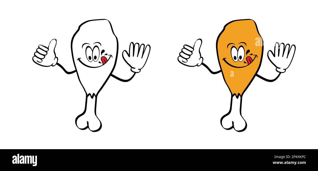 Cartoon chicken or turkey leg. BBQ, food meat. Fried crispy chicken ...