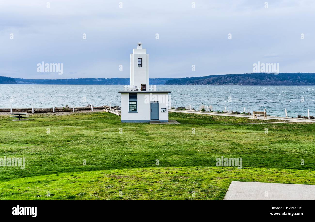 The lighthouse at Brown's Point Lighthouse Park in Washington State ...