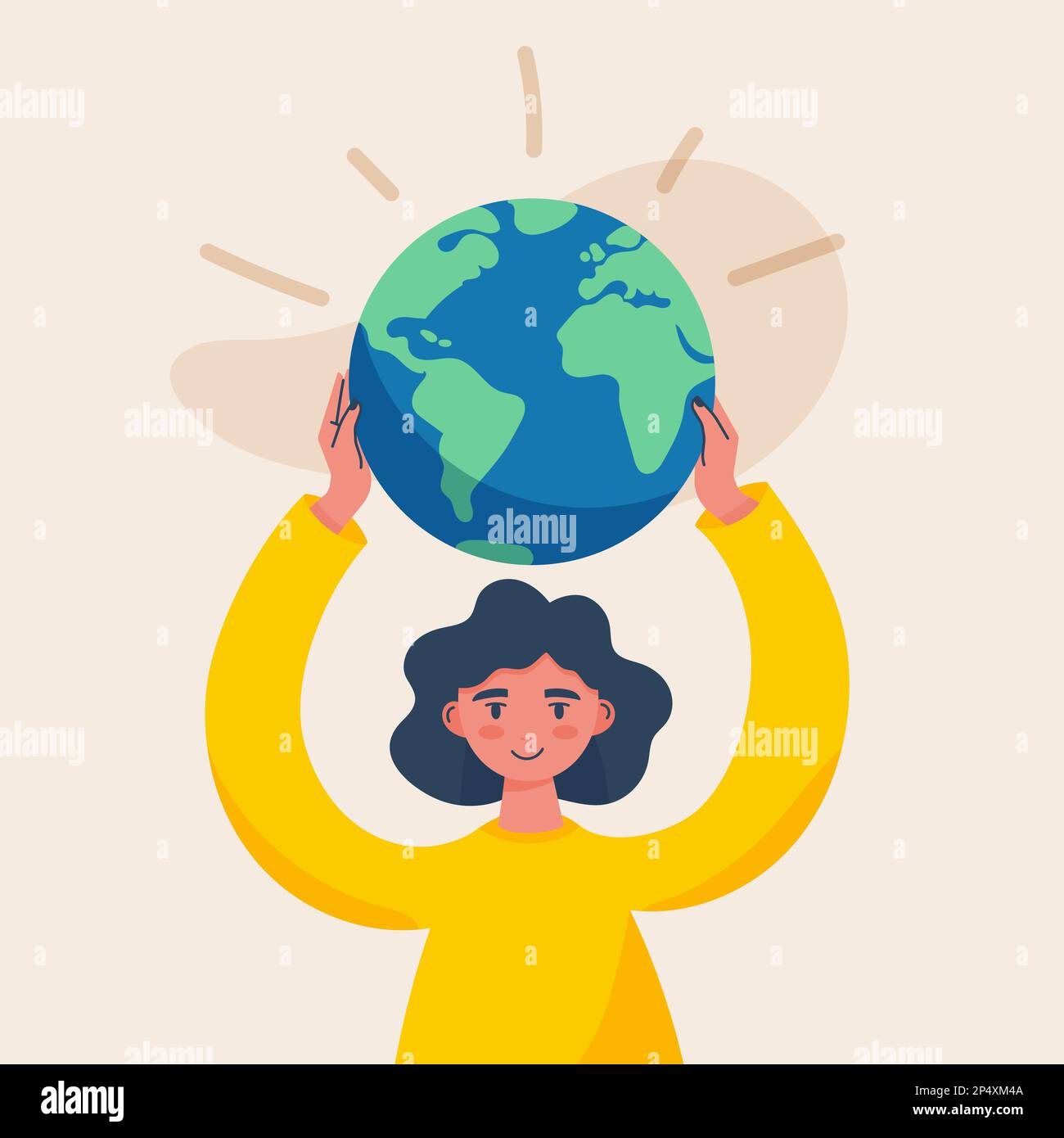 Woman lifts the planet earth with her arms. Concept of sustainability ...