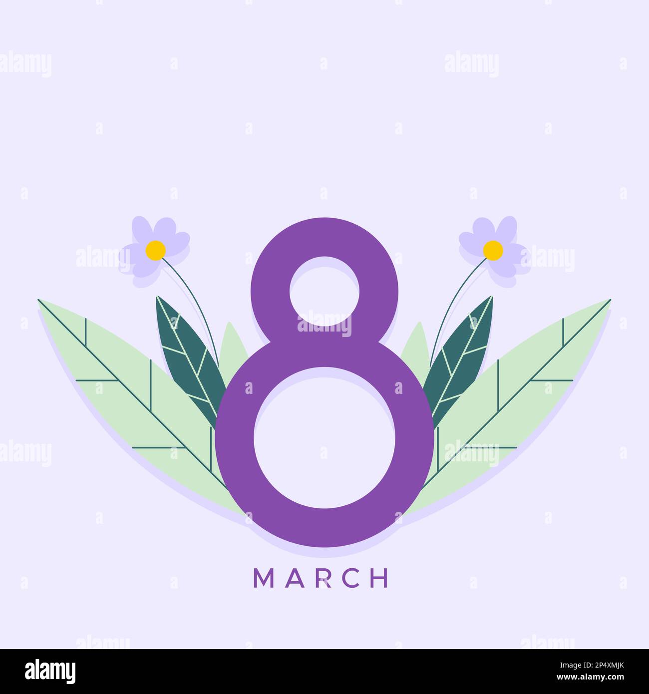 International Women's Day. March 8. Big number eight with wild flowers ...