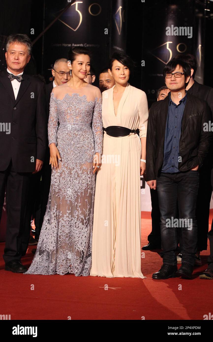 Li Bingbing(L) and Ren'e Liu arrive at the redcarpet of 50th Golden ...