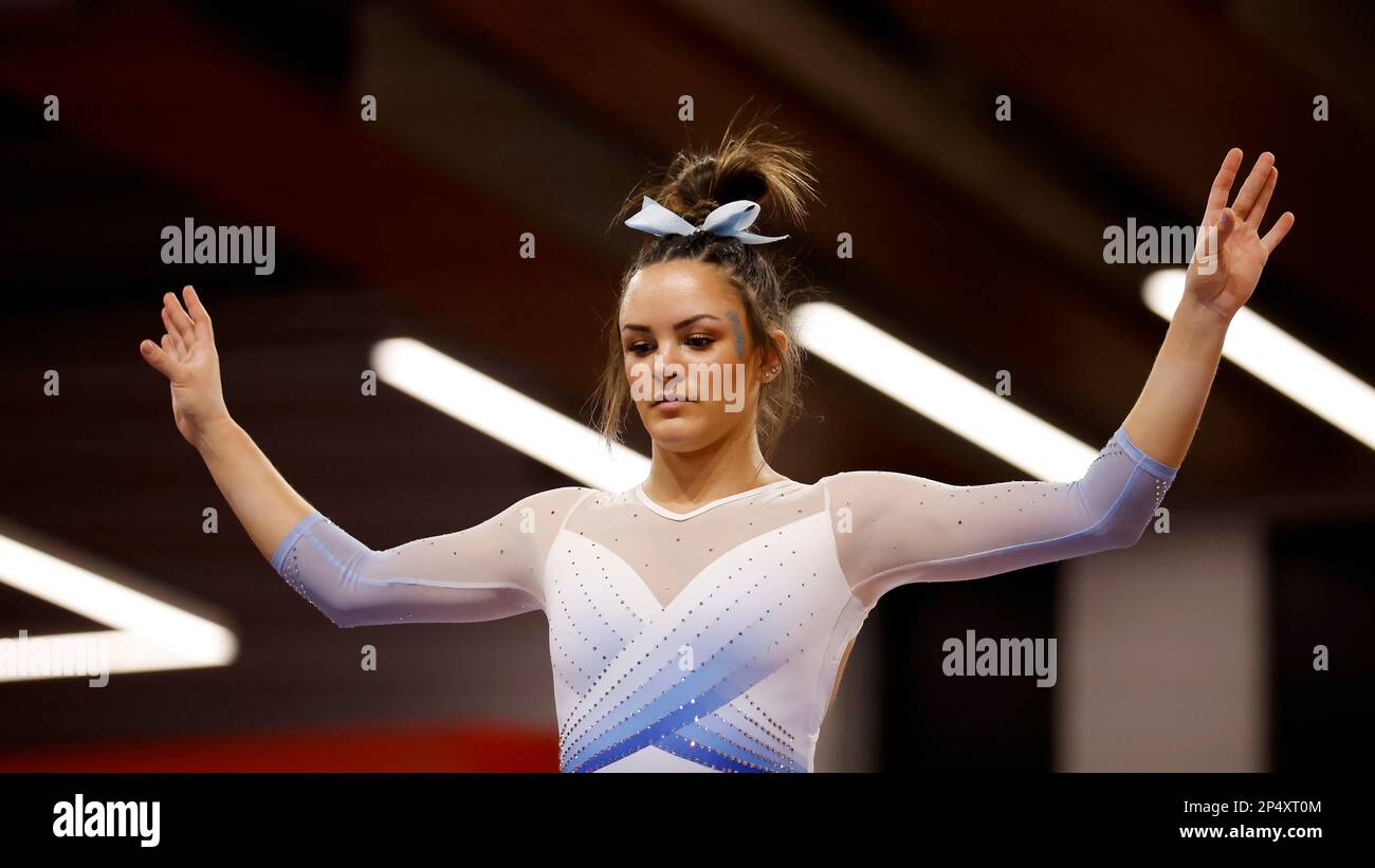 Kent State's Mya Migliore competes during an NCAA gymnastics meet on ...