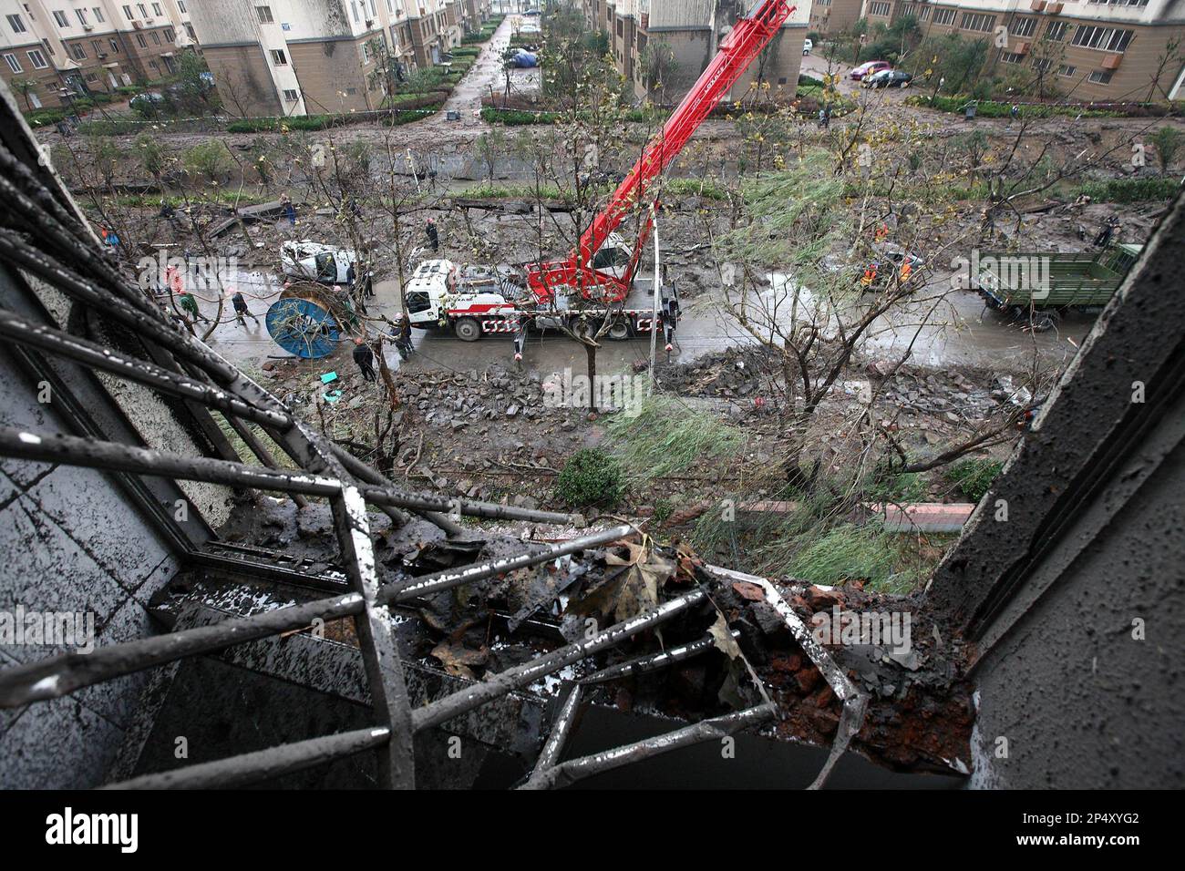 Rescuers work at a damaged middle school after a pipeline explosion in ...