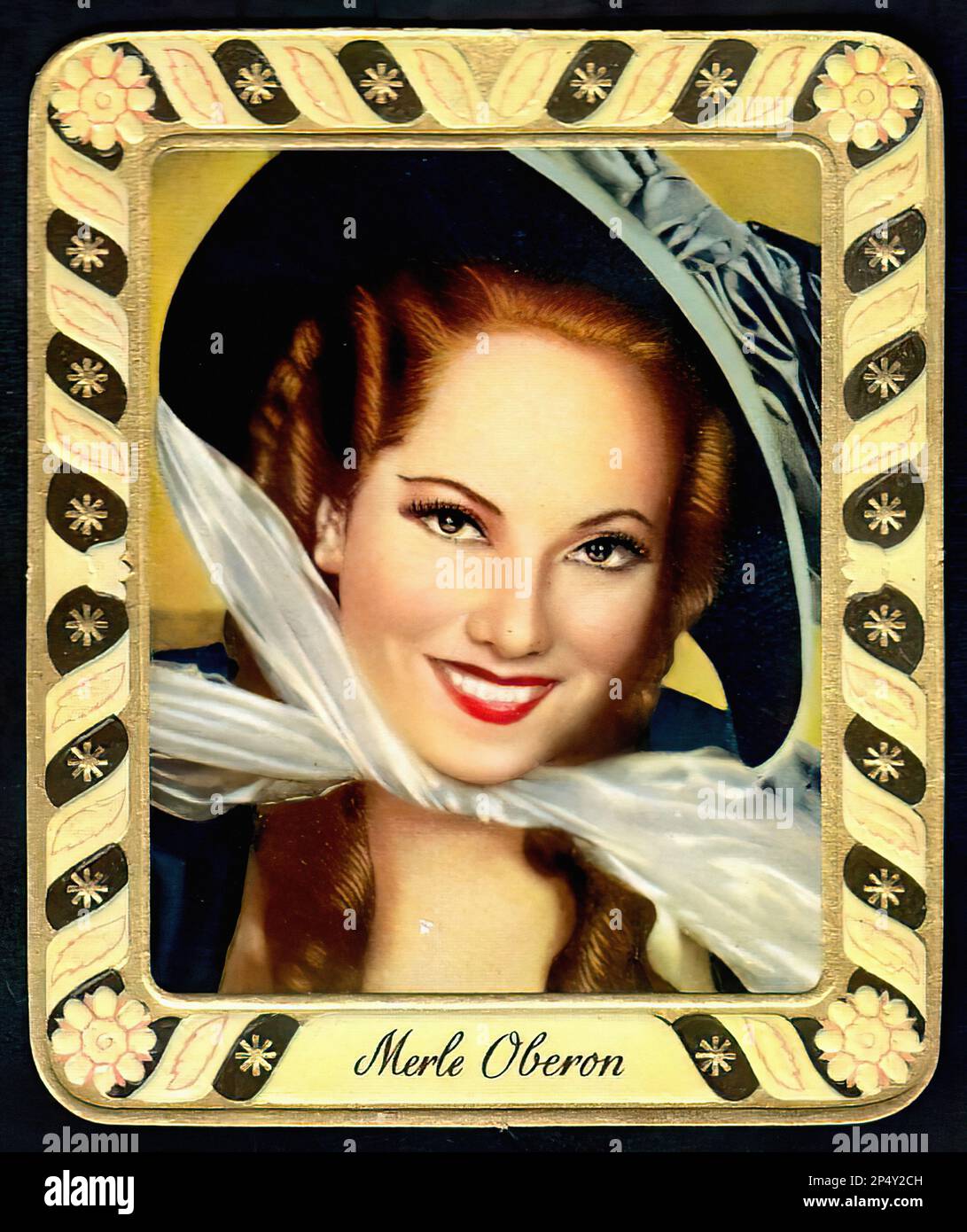 Portrait of Merle Oberon - Vintage German Cigarette Card Stock Photo ...