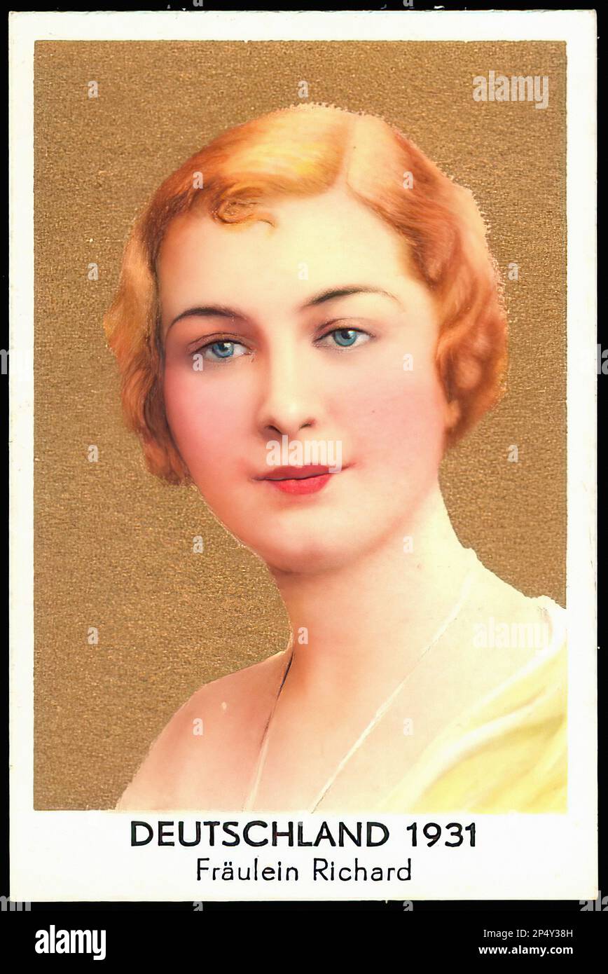 Portrait of Miss Germany 1932 - Vintage German Cigarette Card Stock ...