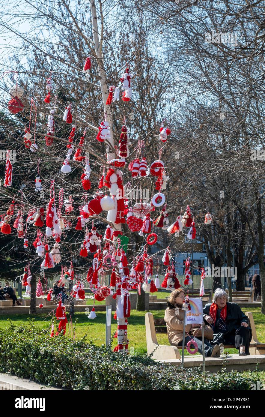 Baba Marta Bulgaria Yambol March 6th 2023: Martenitsas made from yarn ...