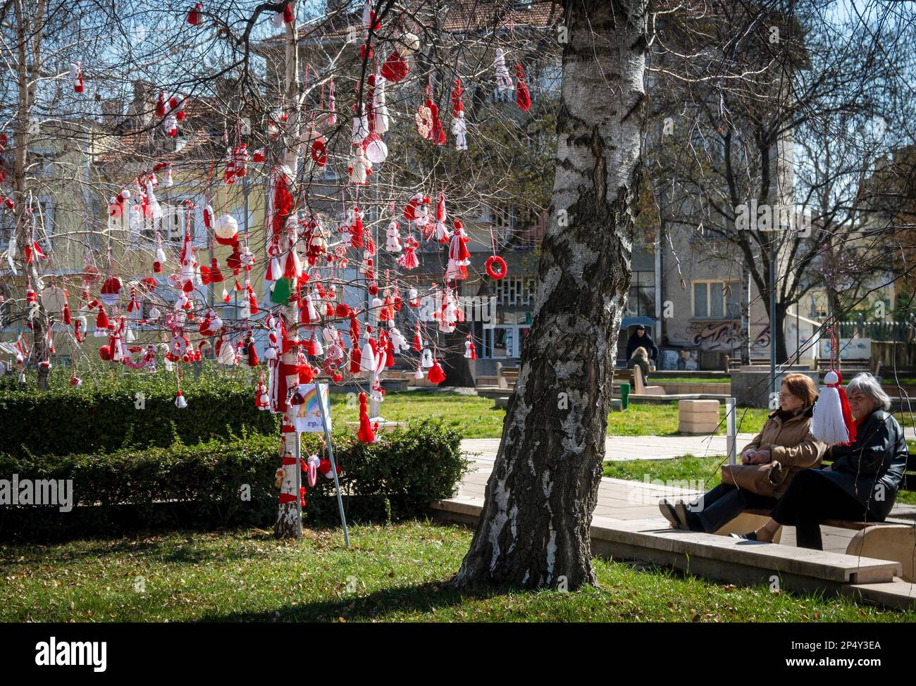 Baba Marta Bulgaria Yambol March 6th 2023: Martenitsas made from yarn ...