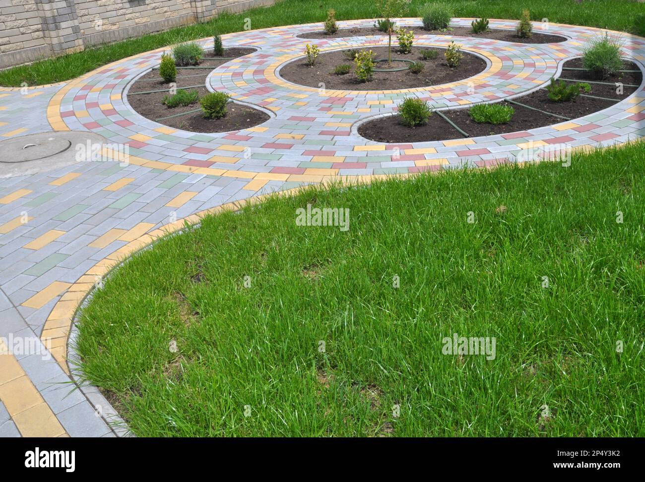 Fragments of modern design from landscaping in the garden, park, square ...
