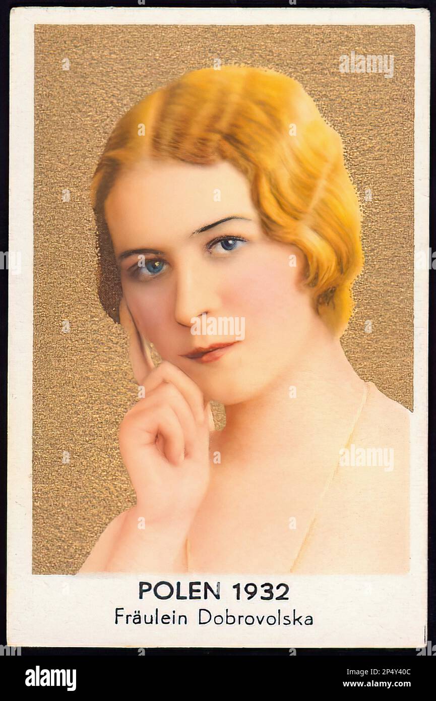 Portrait of Miss Poland 1932 - Vintage German Cigarette Card Stock ...