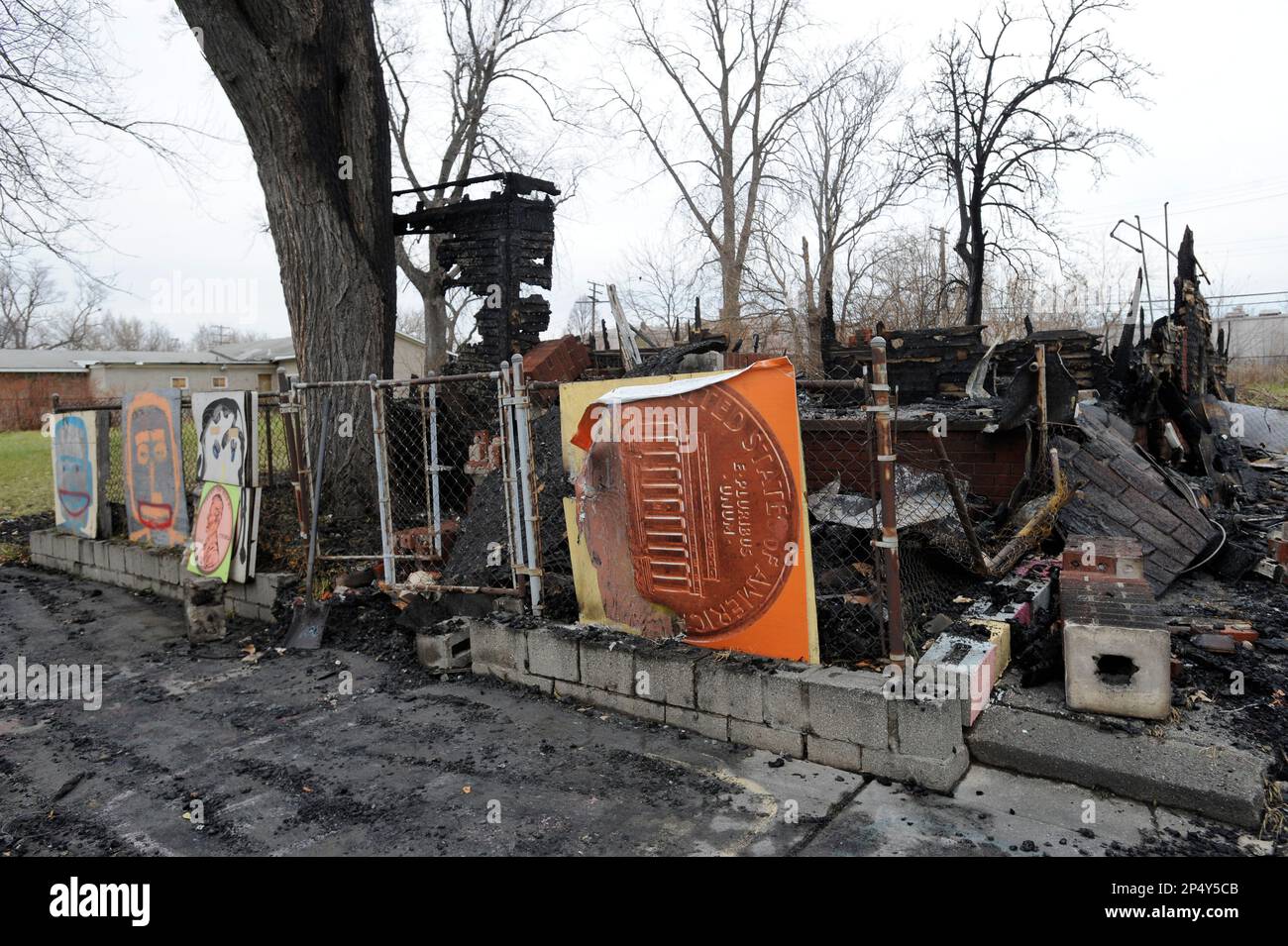 Art work stands outside the Heidelberg Project outdoor art installation ...