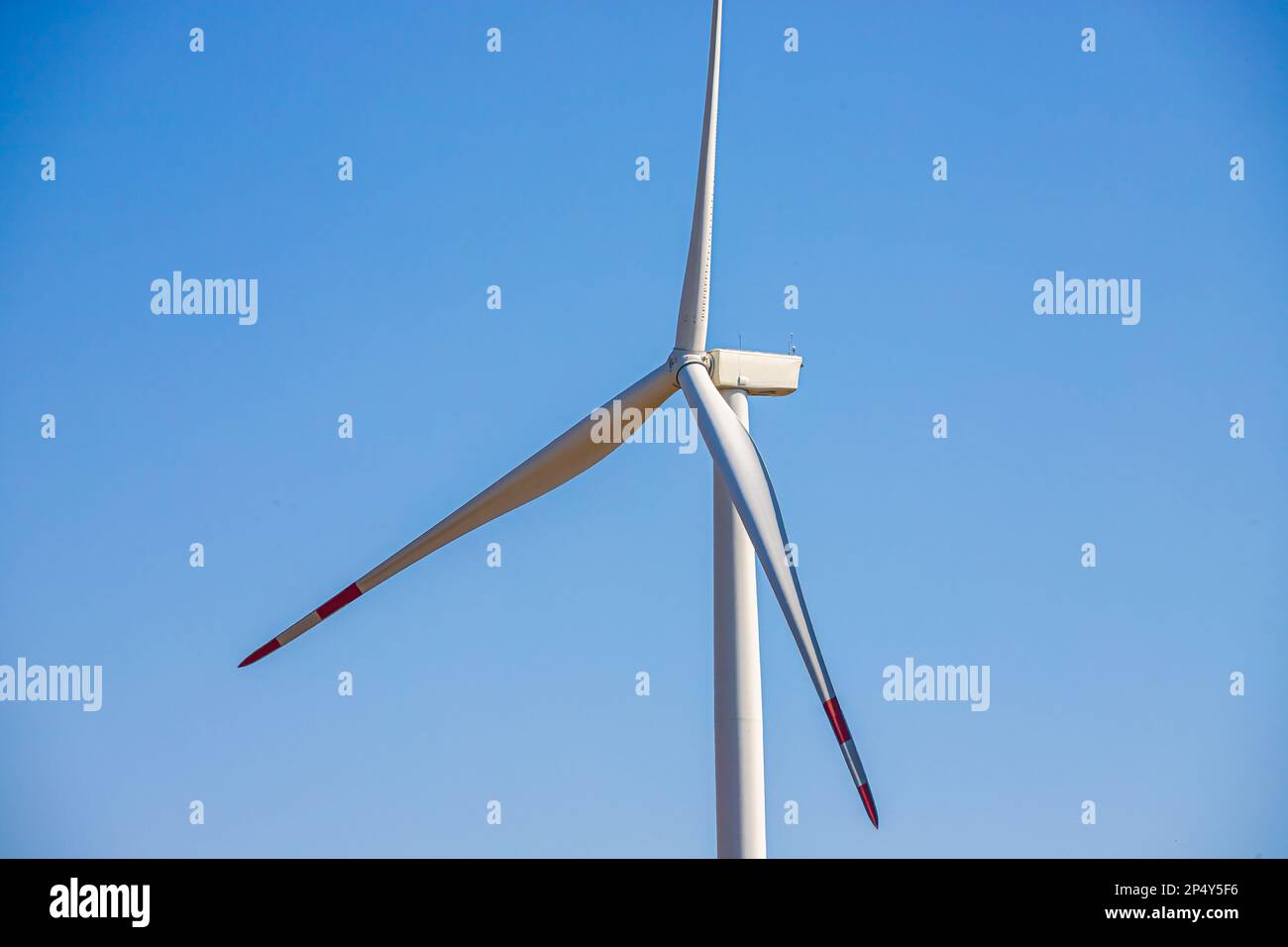 wind mill or also wind-turbine on wind farm in rotation to generate ...