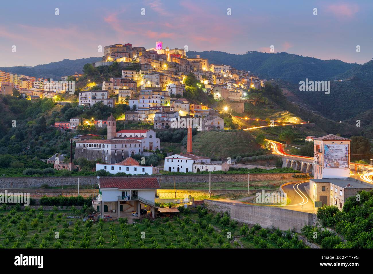 Corigliano Calabro, Italy hilltop townscape at twilight Stock Photo - Alamy