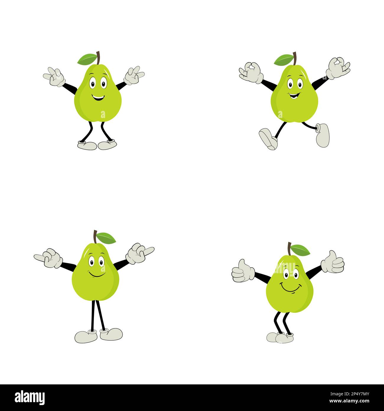 Pear fruit cartoon. Cute vector set of pear fruit character in ...