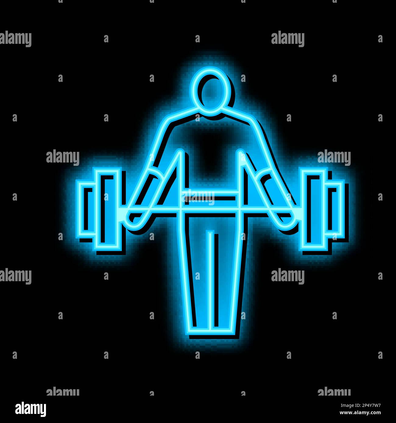 athlete exercising with weight neon glow icon illustration Stock Vector ...