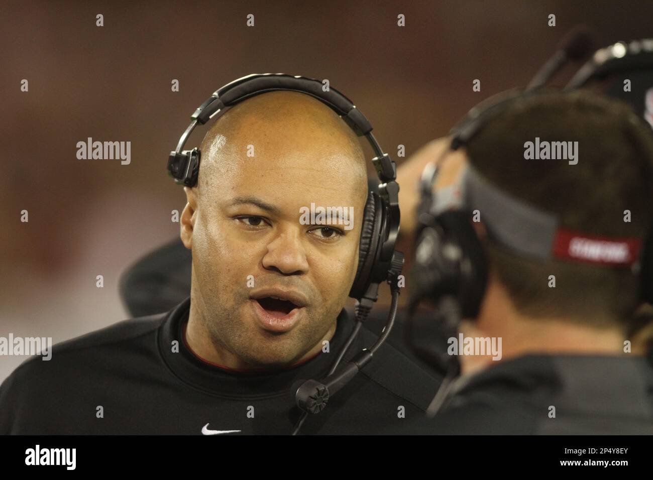 Stanford head coach David Shaw on the sideline against the USC Trojans ...