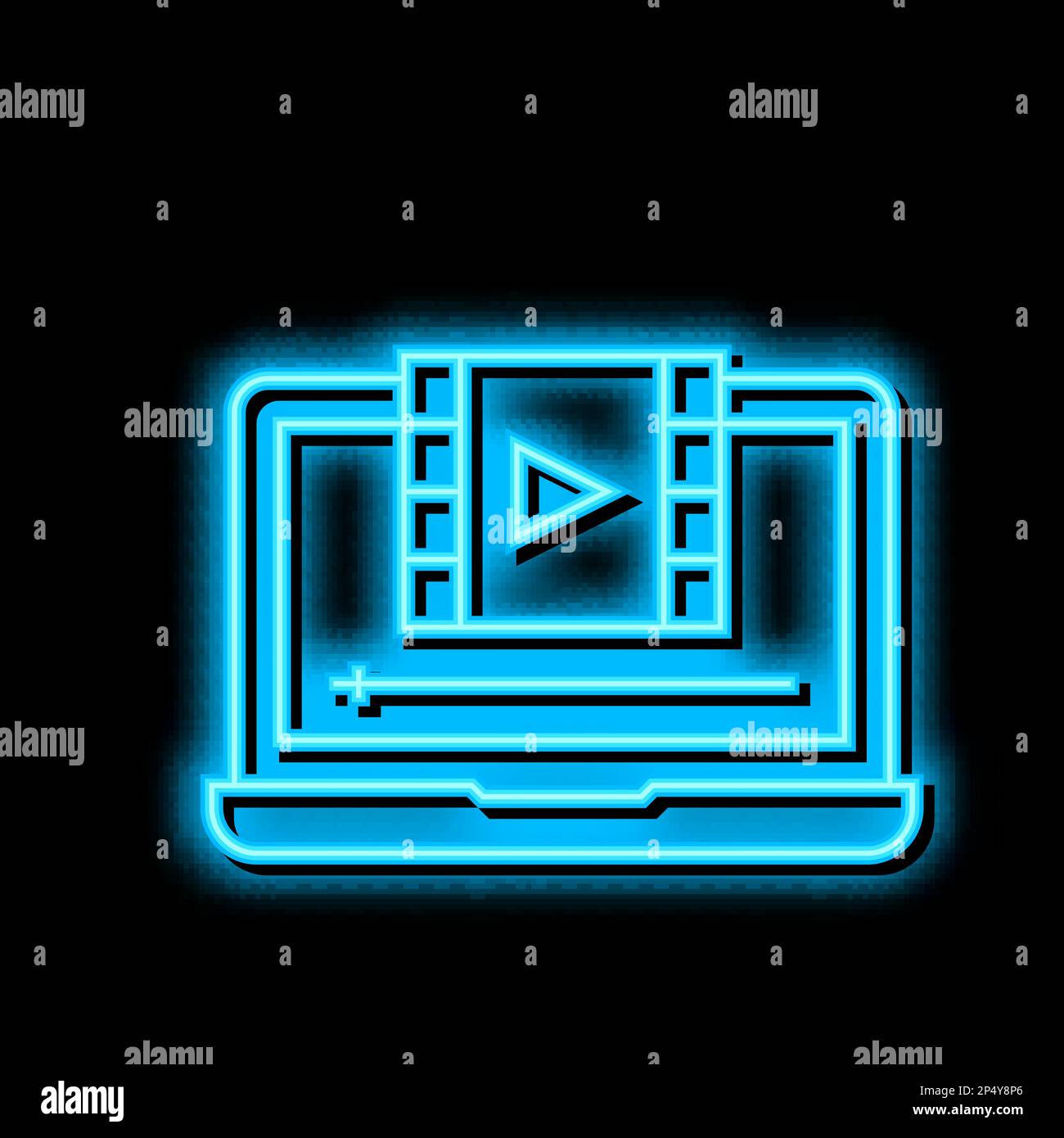 film watching on laptop neon glow icon illustration Stock Vector Image ...