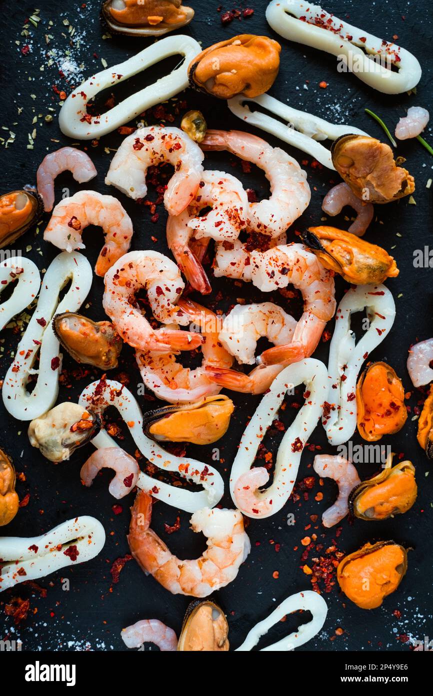 seafood mix background asian cuisine healthy diet Stock Photo - Alamy